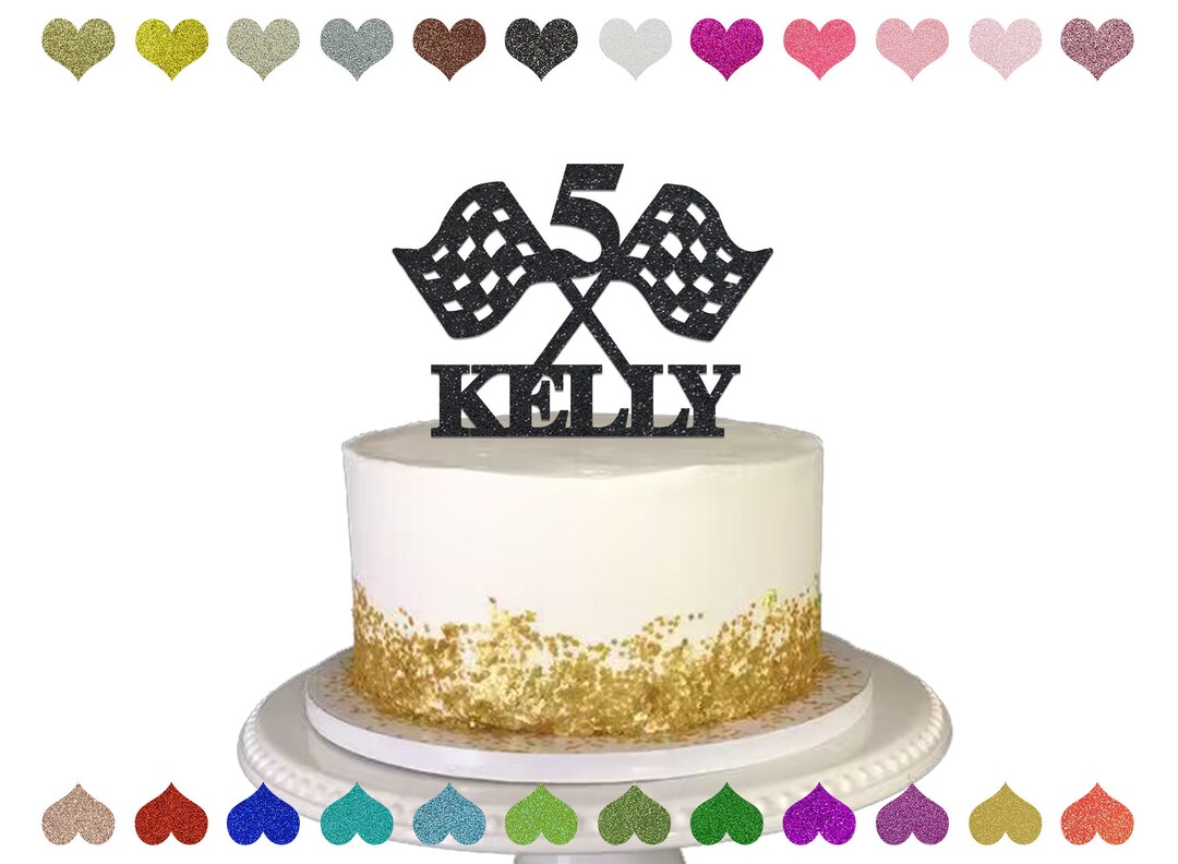 Custom Racing Flags Name Cake Topper, Happy Birthday Race Car Cake ...