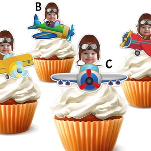 Handmade Airplane Pilot Party Face Custom Photo Cupcake Topper ...