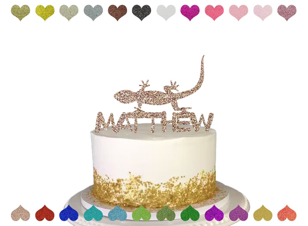 Custom Lizard Name Cake Topper, Happy Birthday Reptile Cake Topper ...