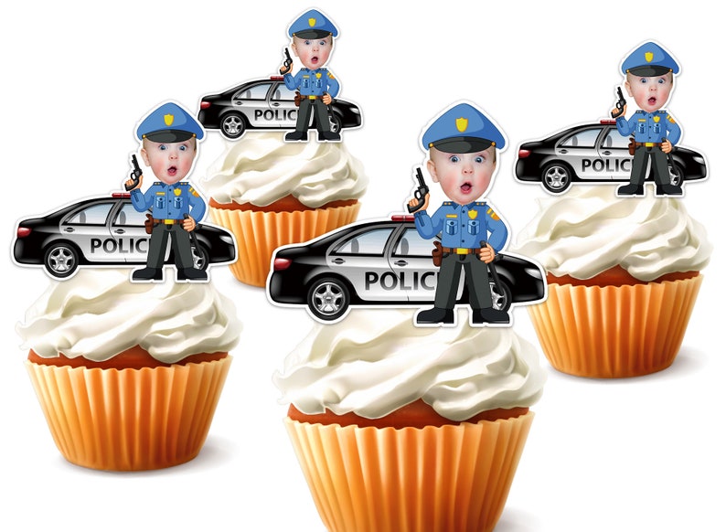 Handmade POLICE Officer Party Face Custom Photo Cupcake Topper ...