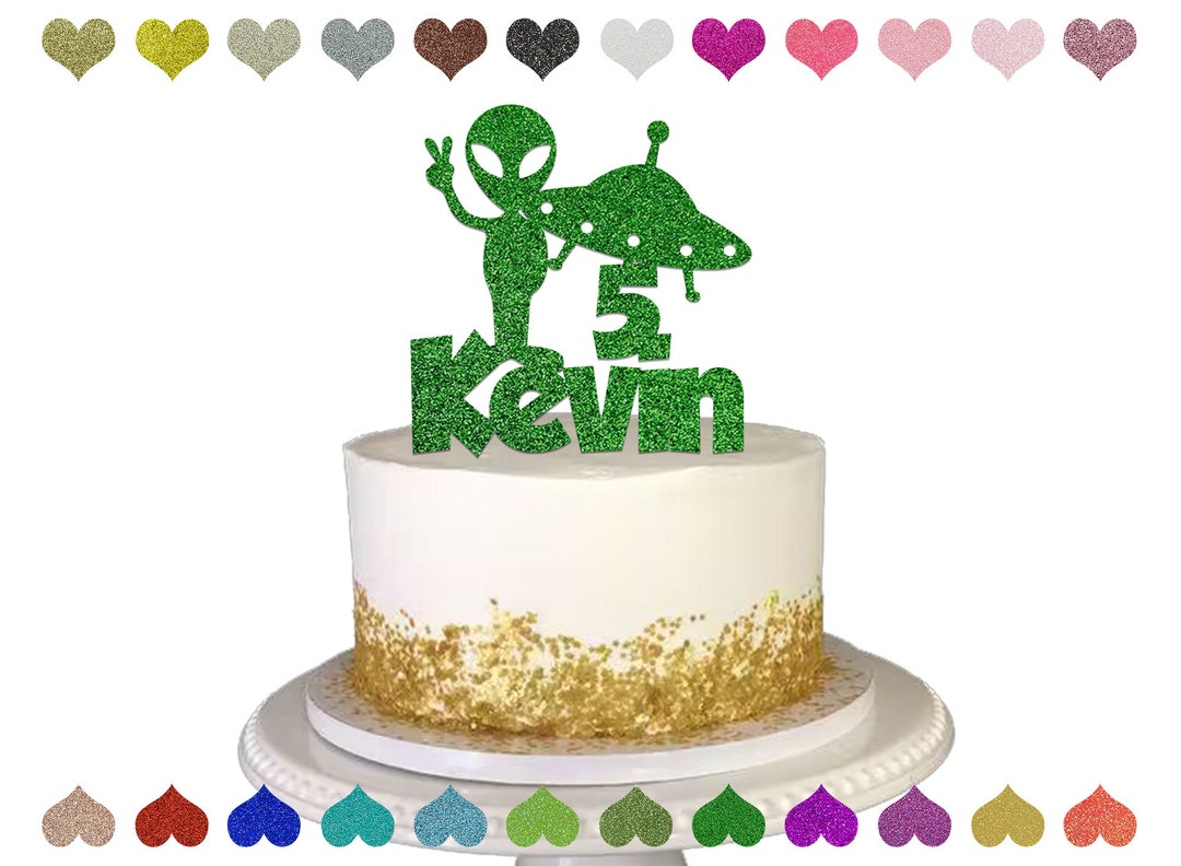 Custom Alien Cake Topper, Happy Birthday Space Cake Topper ...