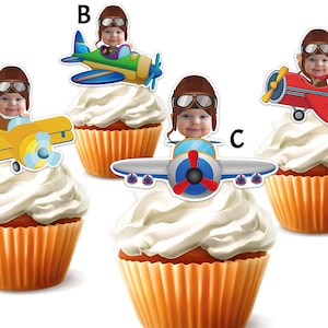 Printable Custom Photo Airplane Cupcake Topper,personalised Face Pilot ...