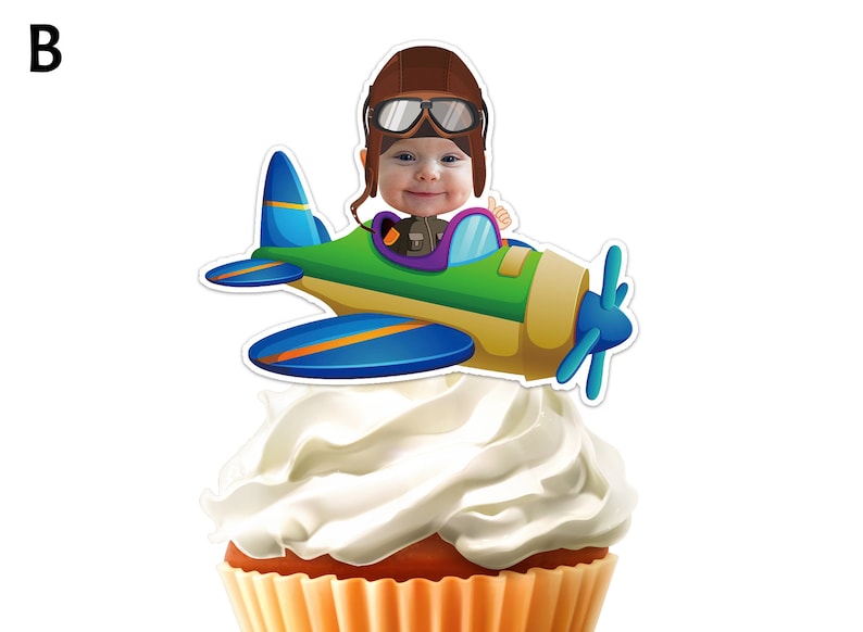 Printable Custom Photo Airplane Cupcake Topper,personalised Face Pilot ...