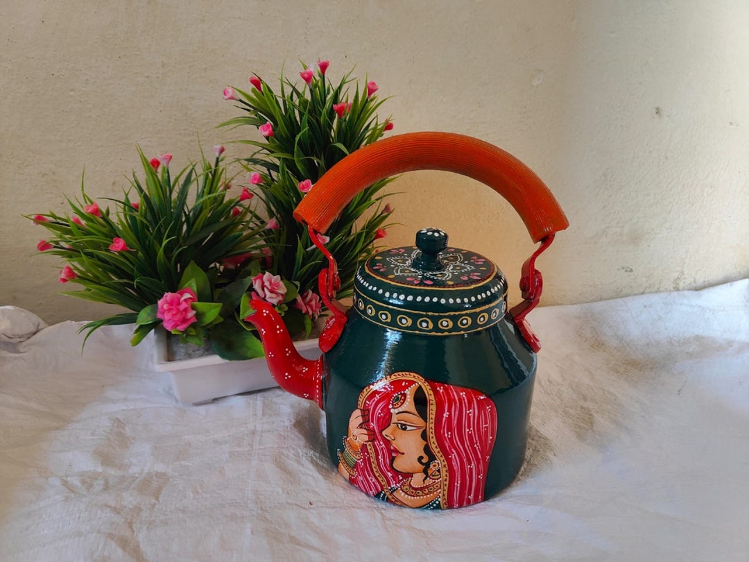 Hand Painted Aluminum Tea Kettle Set, Tea Kettle Pot, Dining Table ...