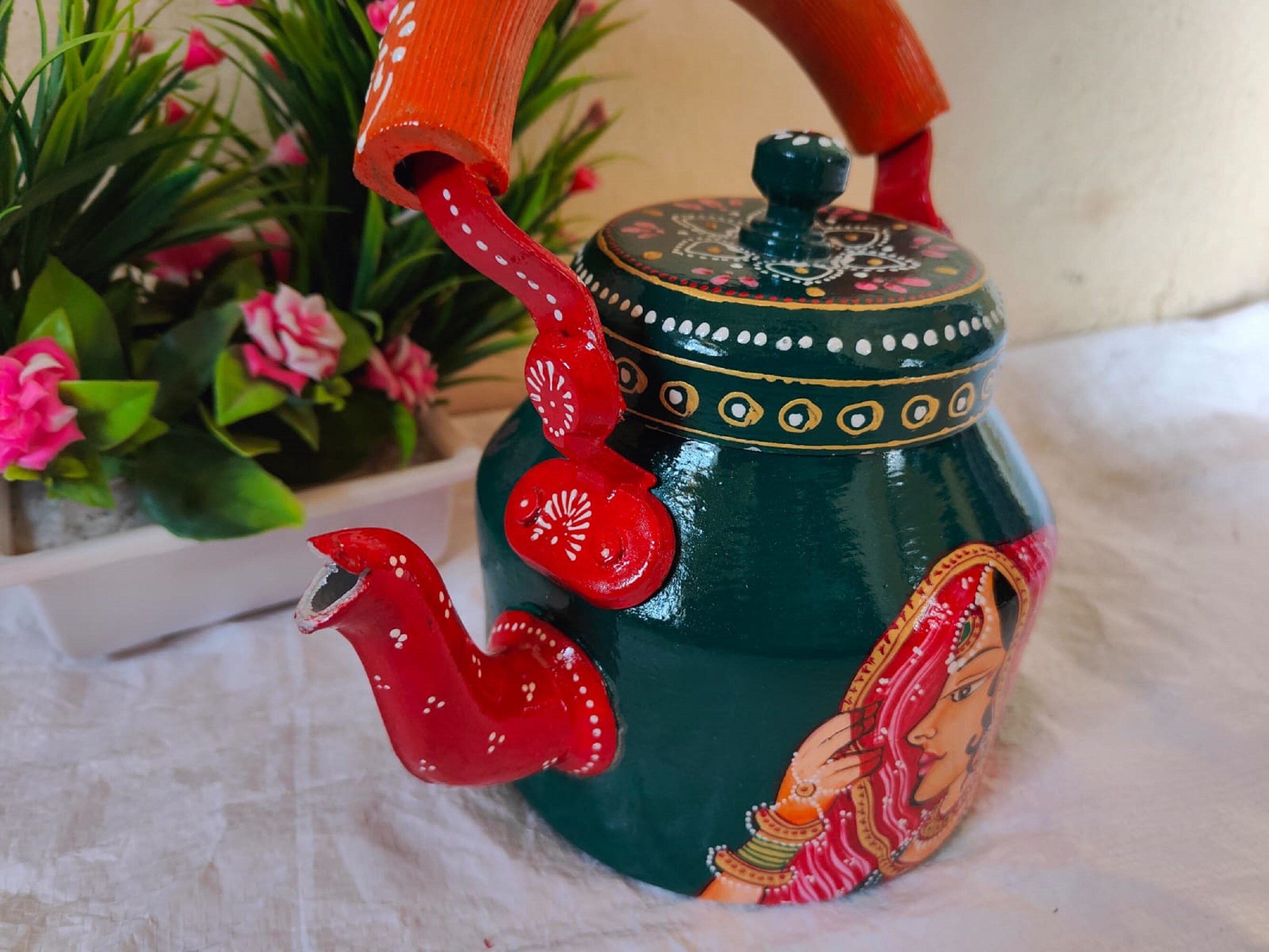 Hand Painted Aluminum Tea Kettle Set, Tea Kettle Pot, Dining Table ...