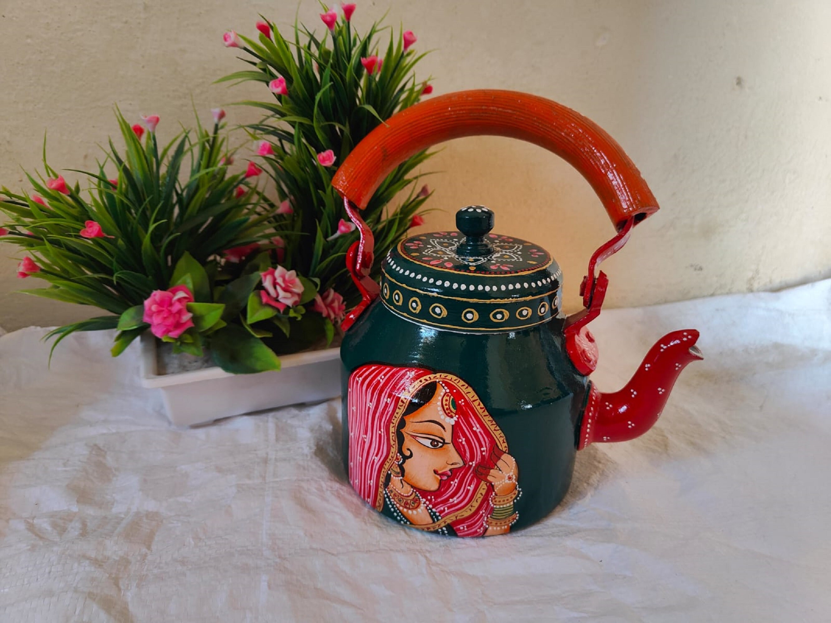 Hand Painted Aluminum Tea Kettle Set, Tea Kettle Pot, Dining Table ...