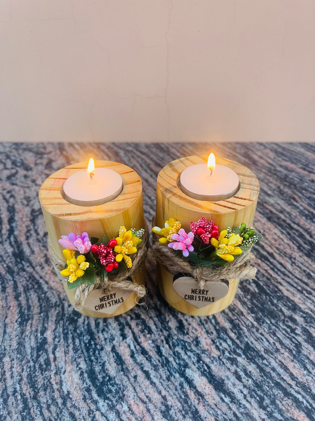 Christmas Special Home Decorative Wooden 2 Pc Candle Tea Light Holder ...