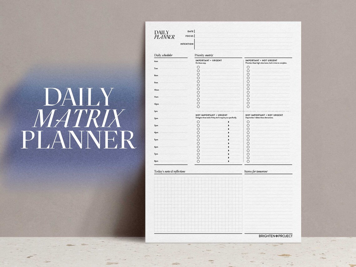 Daily Matrix Planner, Eisenhower Matrix, Time Management Scheduler for ...