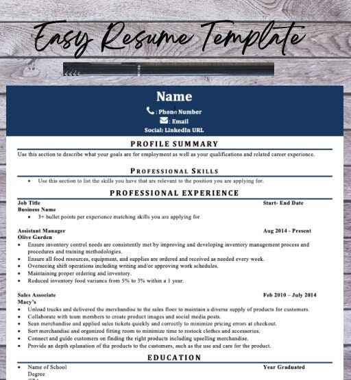 Easy Resume Template - Etsy