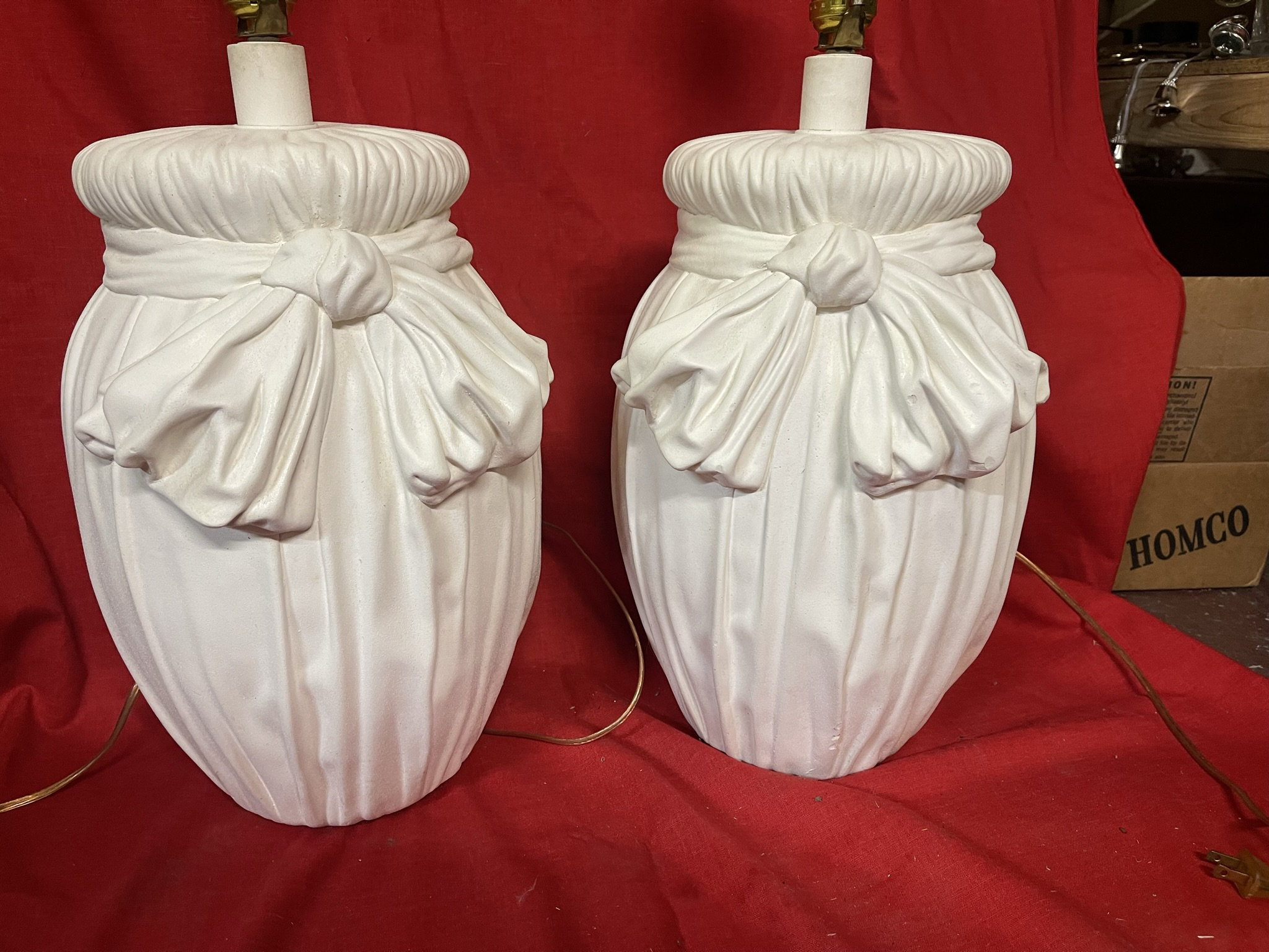 Mid Century White Plaster Drapery Lamps - Etsy