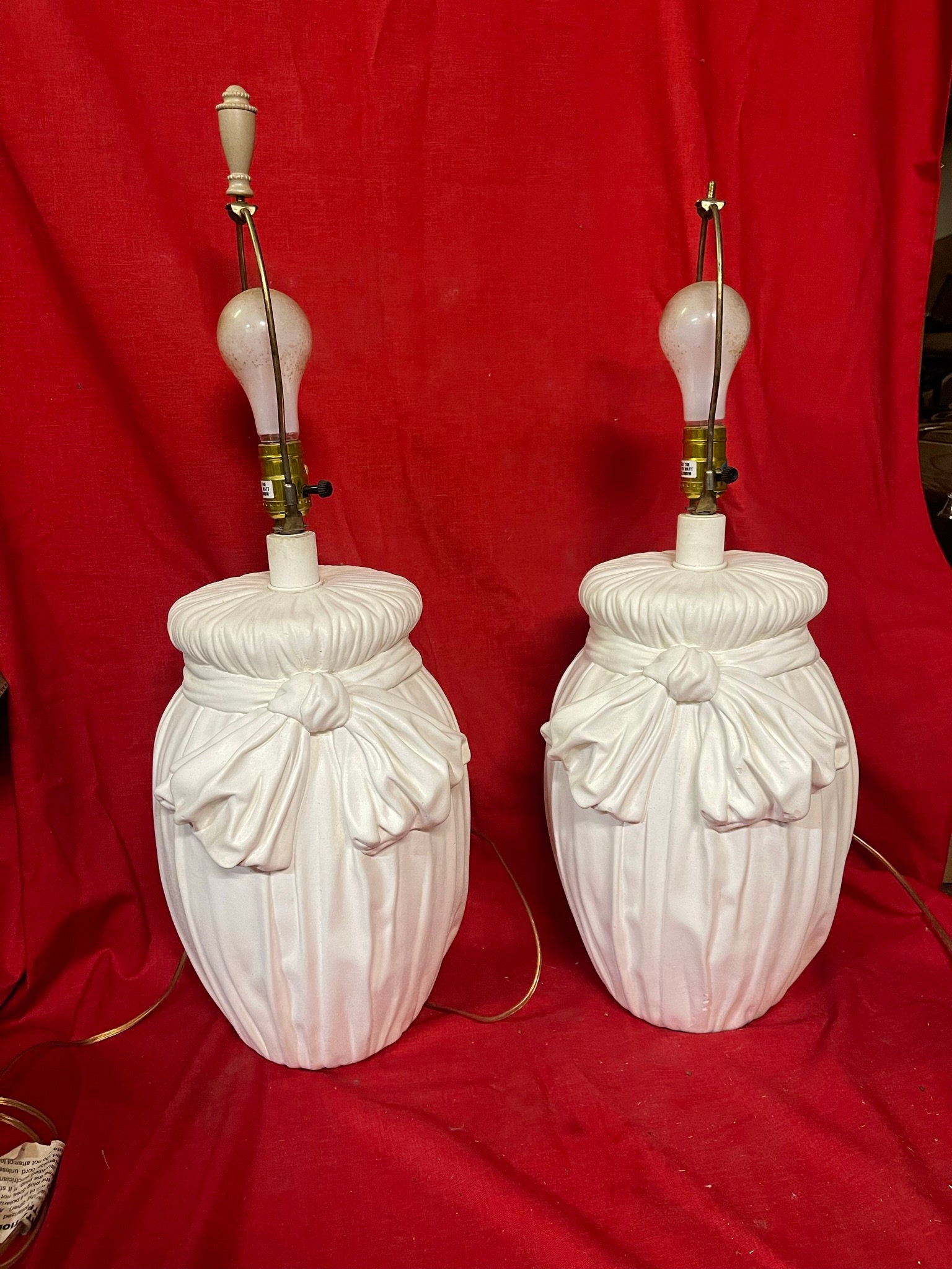 Mid Century White Plaster Drapery Lamps - Etsy