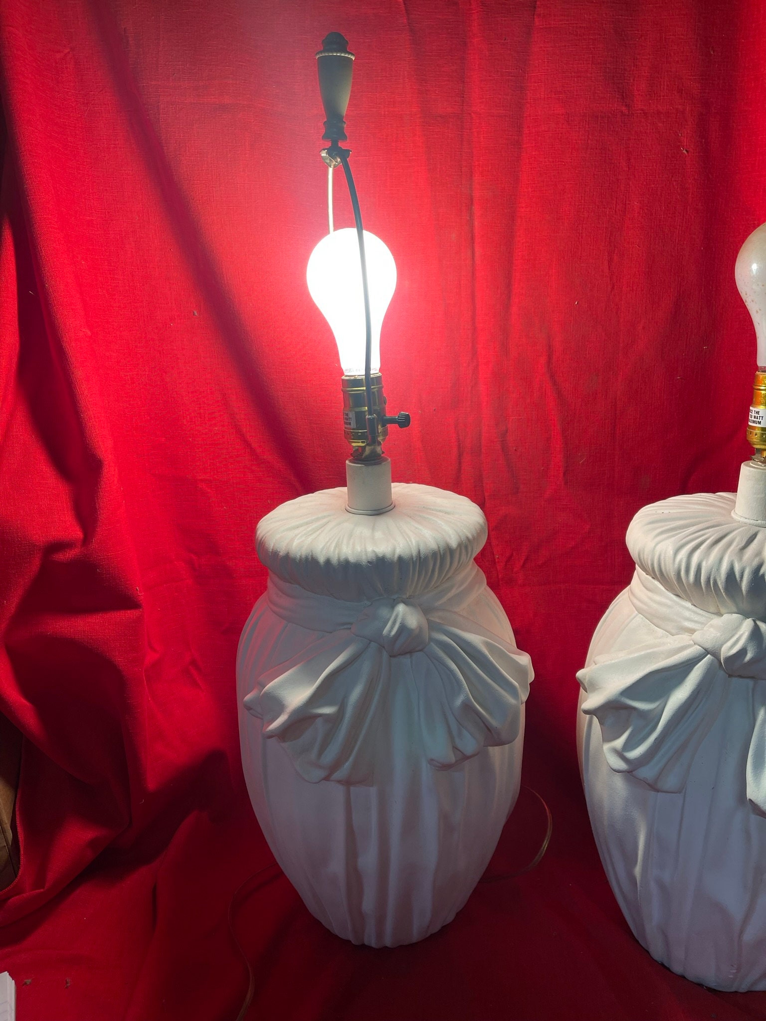 Mid Century White Plaster Drapery Lamps - Etsy