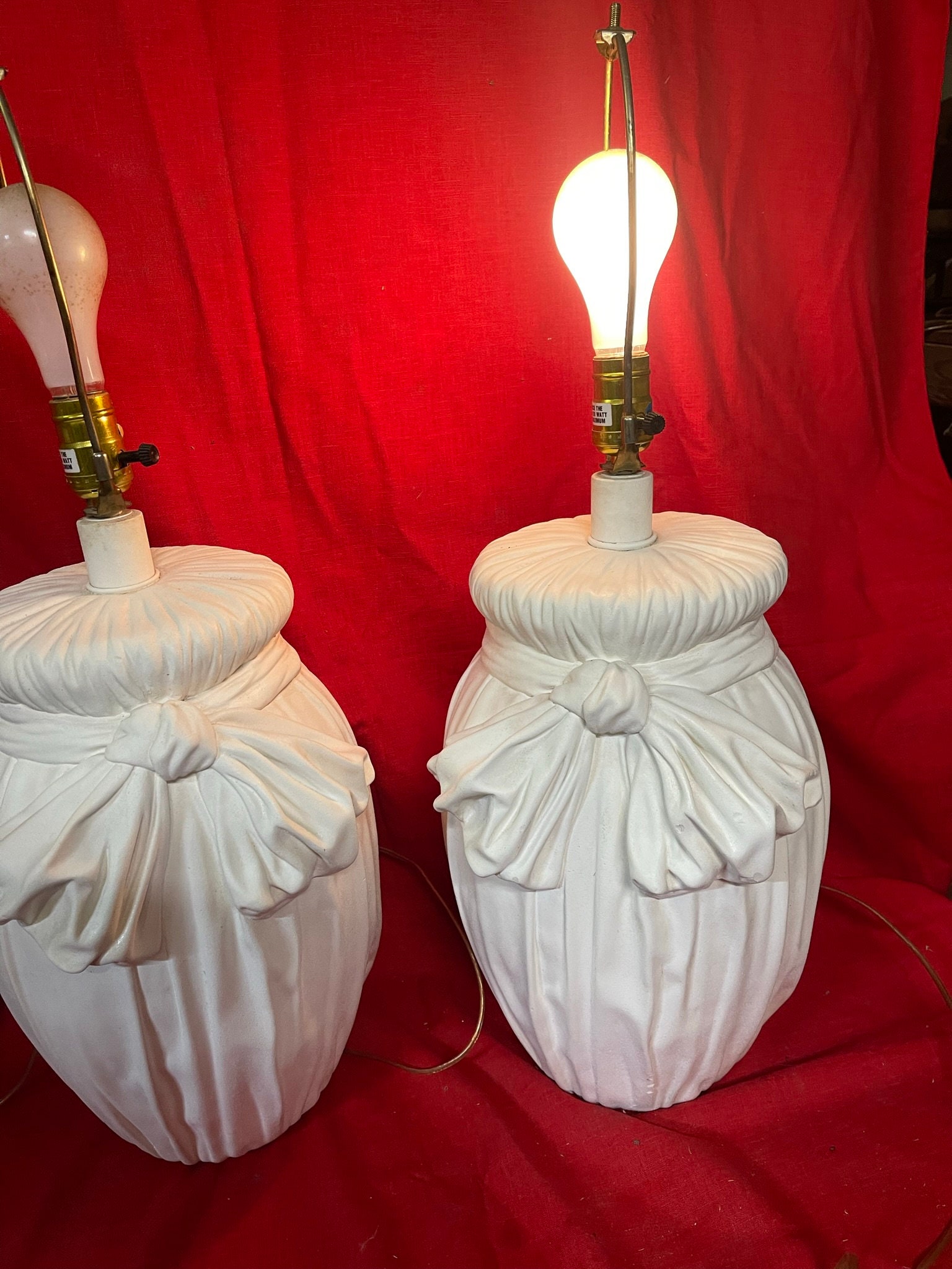 Mid Century White Plaster Drapery Lamps - Etsy