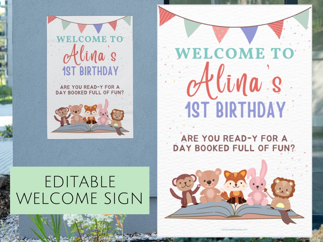 Editable Welcome Sign First Birthday Party Template Booked of Fun With ...