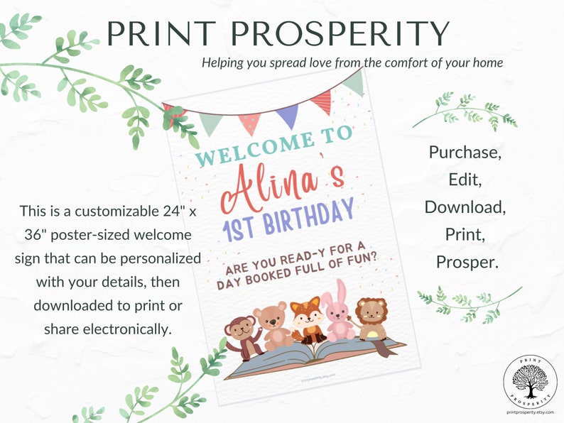 Editable Welcome Sign First Birthday Party Template Booked of Fun With ...