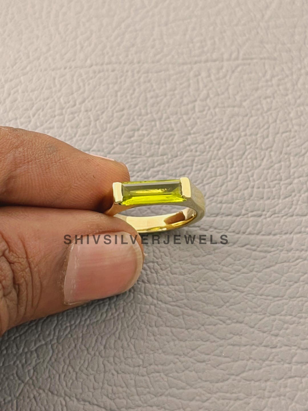 Genuine Peridot Baguette Ring, Rectangle Bar Gemstone Ring, 925 ...