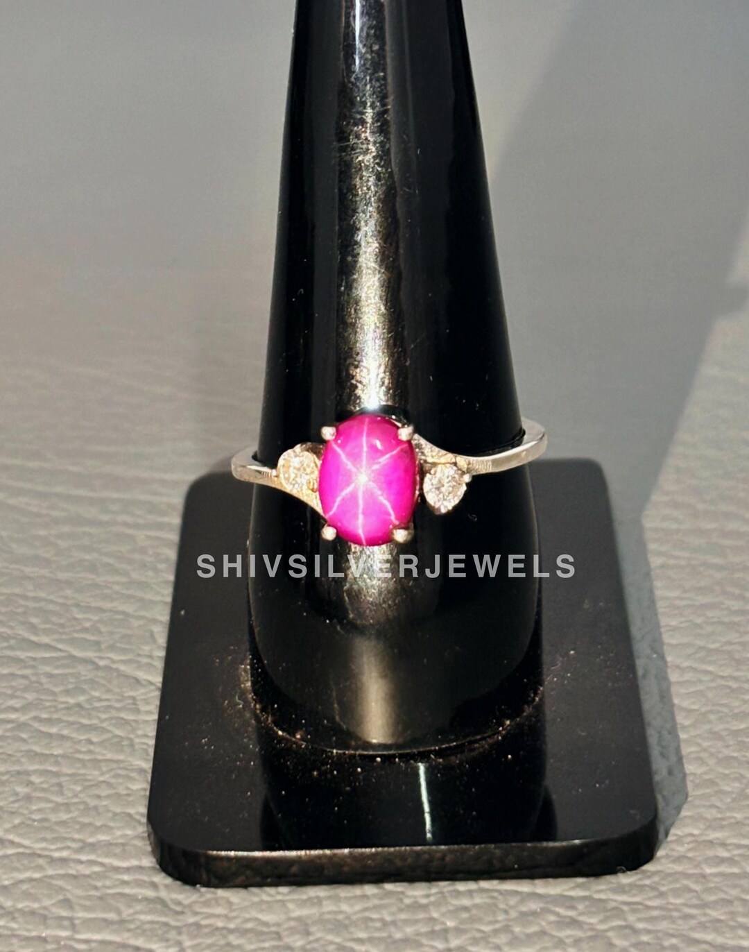 Vintage Pink Lindy Star Ring, Pink Star Sapphire Silver Ring, 925 ...