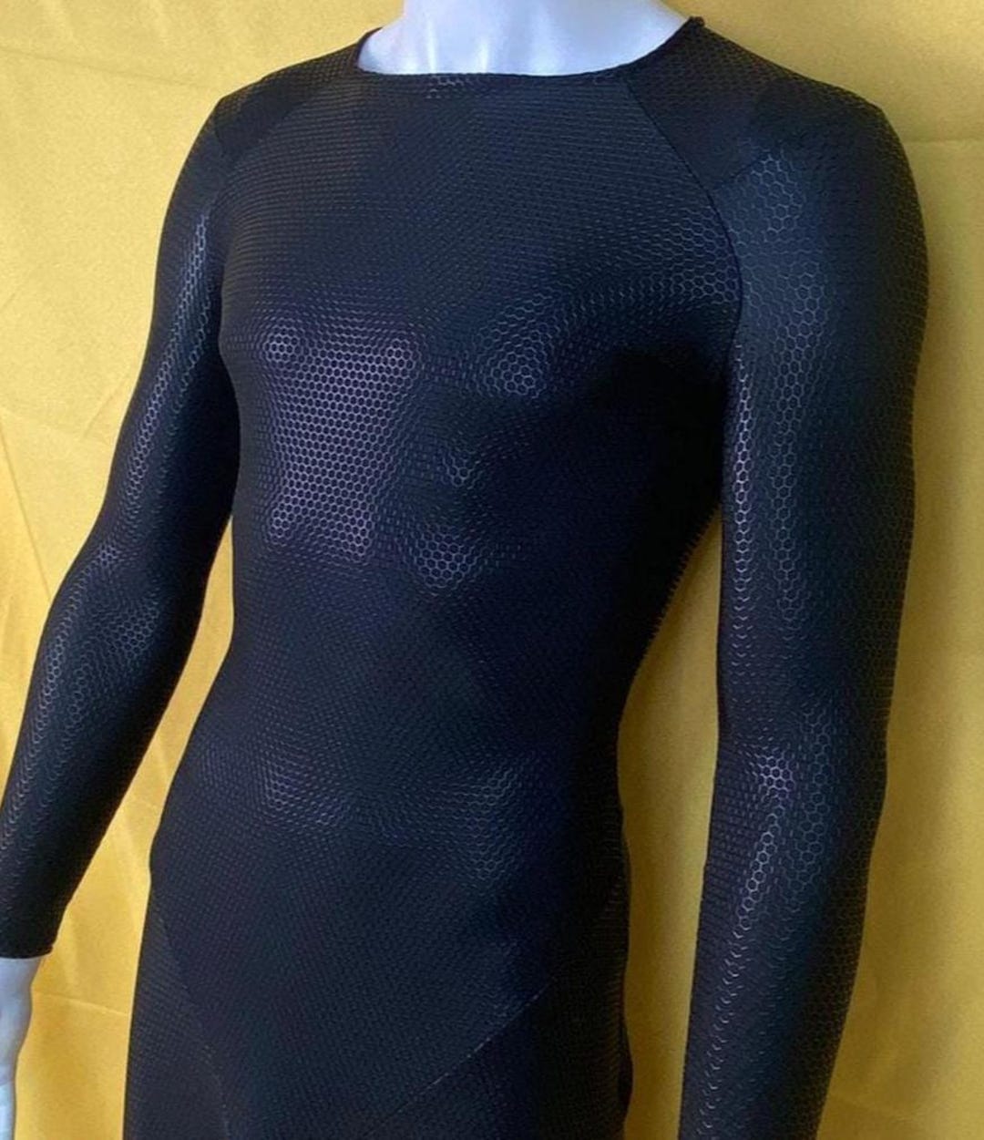 Black Hexagonal Screen-printed Bodysuit | Superhero Cosplay Base Layer ...