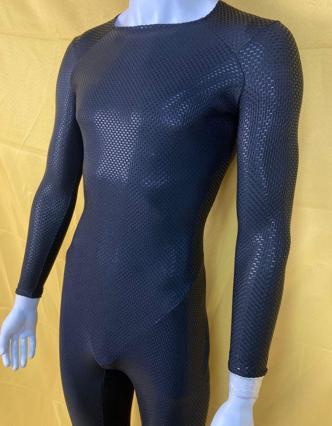 Black Block-pattern Screen-printed Bodysuit | Base Layer for Cosplay ...