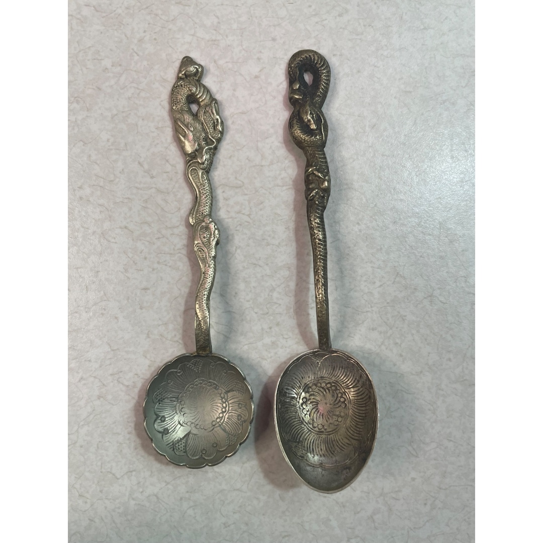 Vintage Antique Japanese Silver Spoon Dragon Serpent Snake Rat Spoons ...