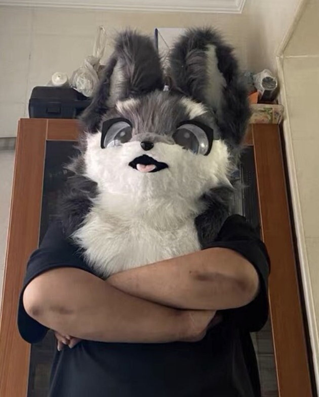 Cute Grey Dog Beast Headhair Fursuit Head Kig Fursuit Furry - Etsy