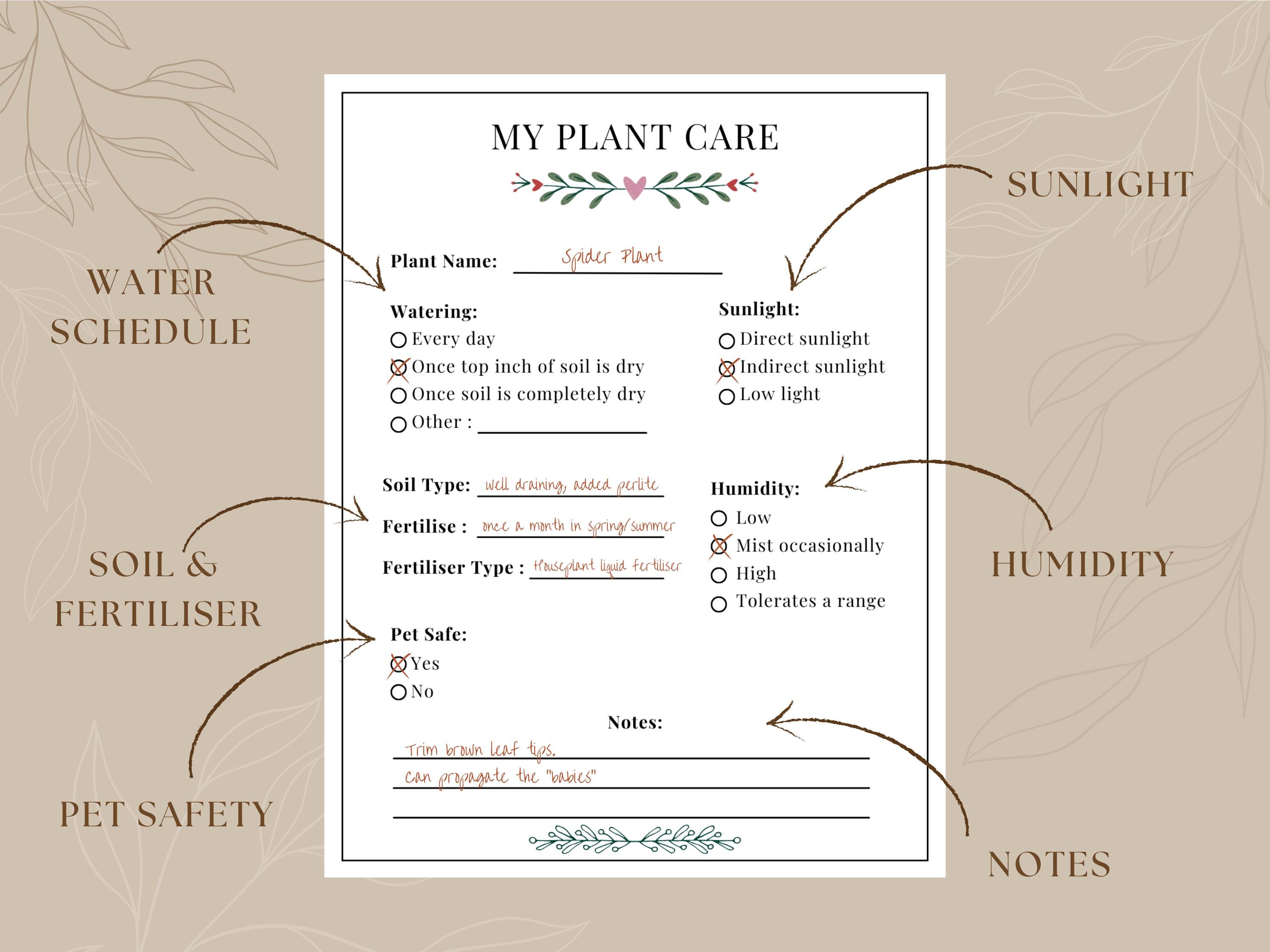 Self-fill Plant Care Card | Printable Plant Care Template | Houseplant ...