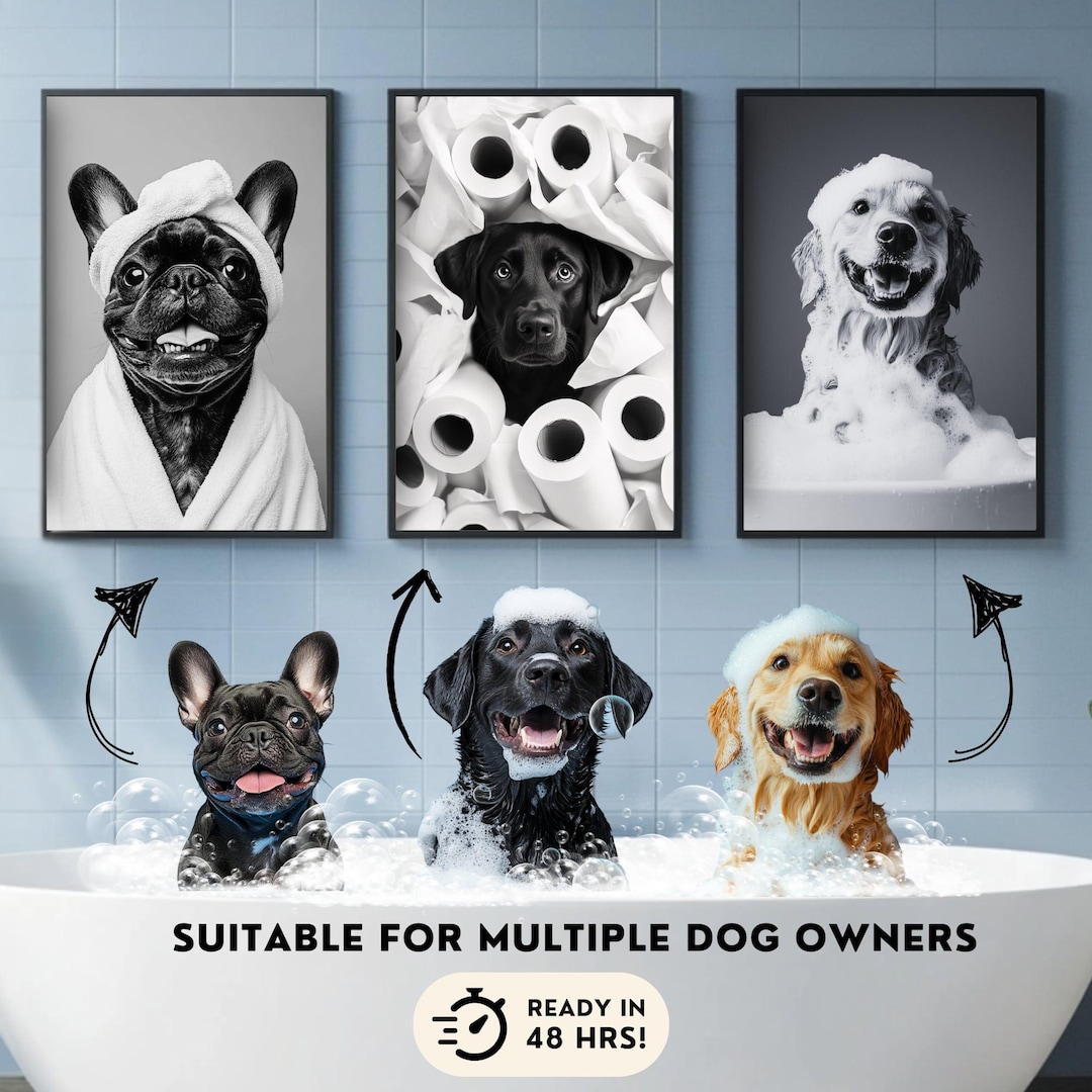 Custom Dog Bathroom Art Set: Funny Pet Prints (digital Download) - Etsy