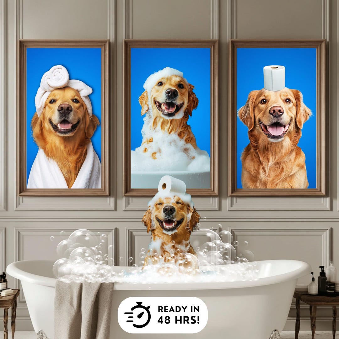 Custom Dog Bath Art Print Set: Personalized Pet Portraits (digital ...