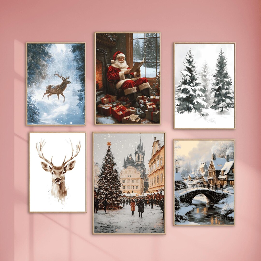 Printable Vintage Christmas Tree Prints, Moody Winter Wall Art ...