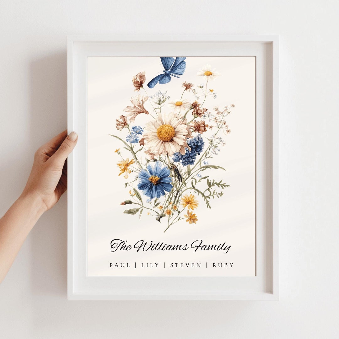 Personalized Birth Flower Print: Family Bouquet, Custom Floral Art ...