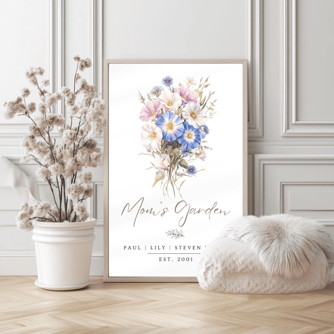 Custom Birth Flower Family Bouquet Print, Personalized Gift, Birthmonth ...