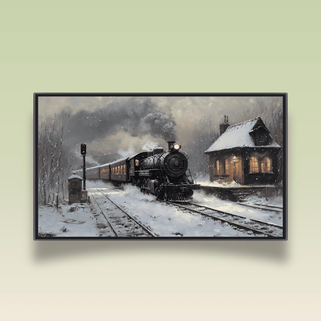 Christmas Express Train Frame TV Art, Snowy Railroad Christmas ...