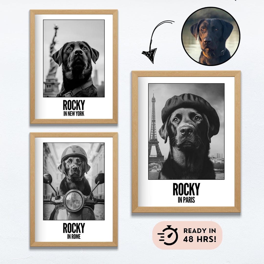 Custom Dog Travel Poster Set: Personalized Pet Portraits (digital ...