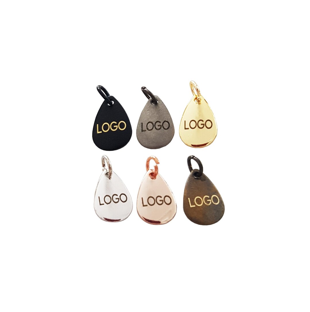 8x12mm Custom Jewelry Tag, Rain Drop, Custom Engraved Logo, Custom Tag ...