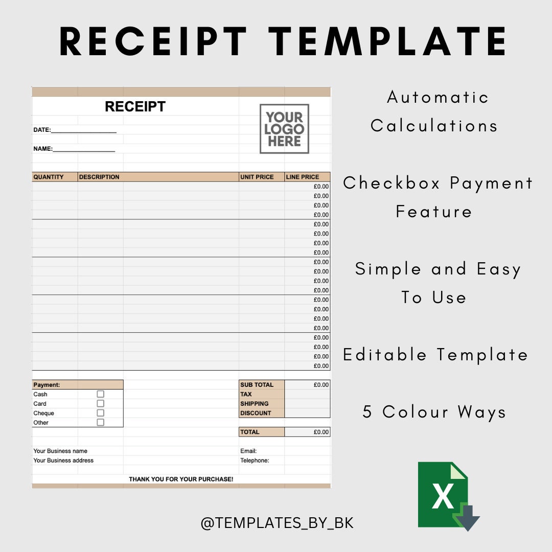 Microsoft Excel Receipt Template PDF Receipt Template Easy - Etsy Microsoft Excel Receipt Template PDF Receipt Template Easy - Etsy