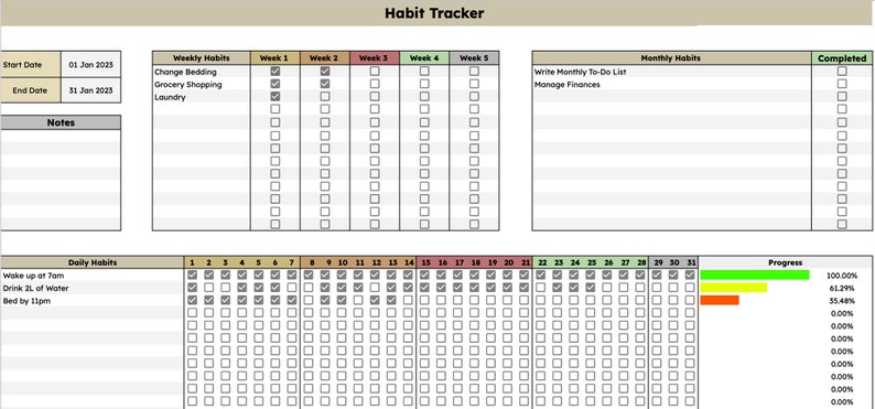 Habit Tracker Spreadsheet Template for Google Sheets, Mood Tracker ...