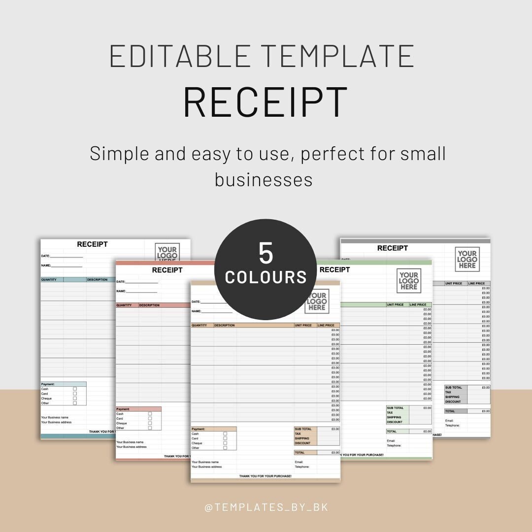 Microsoft Excel, Receipt Template, PDF Receipt Template - Easy to Use ...