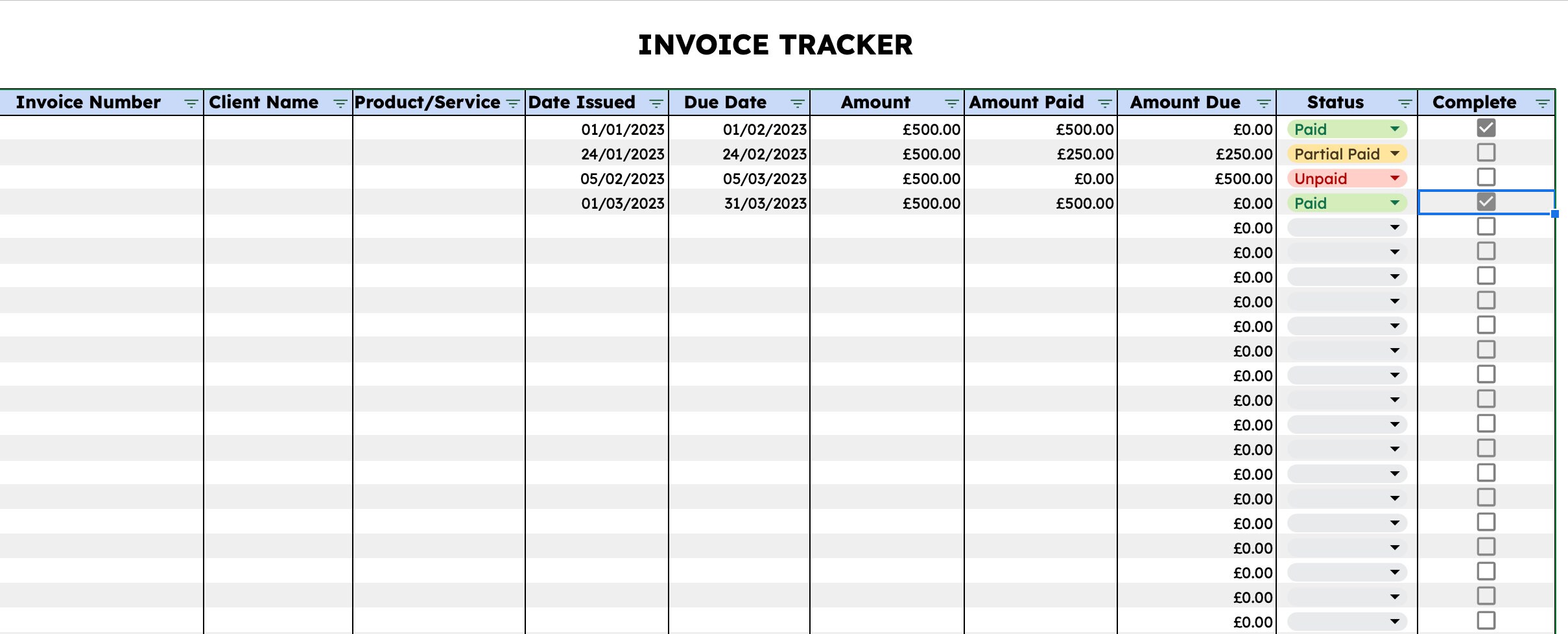 Client Invoice Tracker, Google Sheets, Simple Invoice Tracker, Invoice ...
