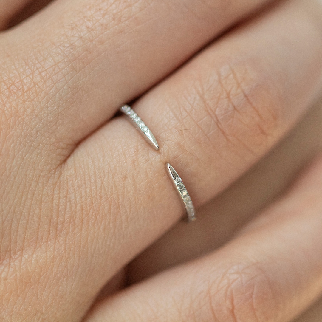 Diamond Cuff Ring, 14K Gold Open Claw Ring, Spike Ring, Diamond Ring, Gold Stacking Ring - Etsy