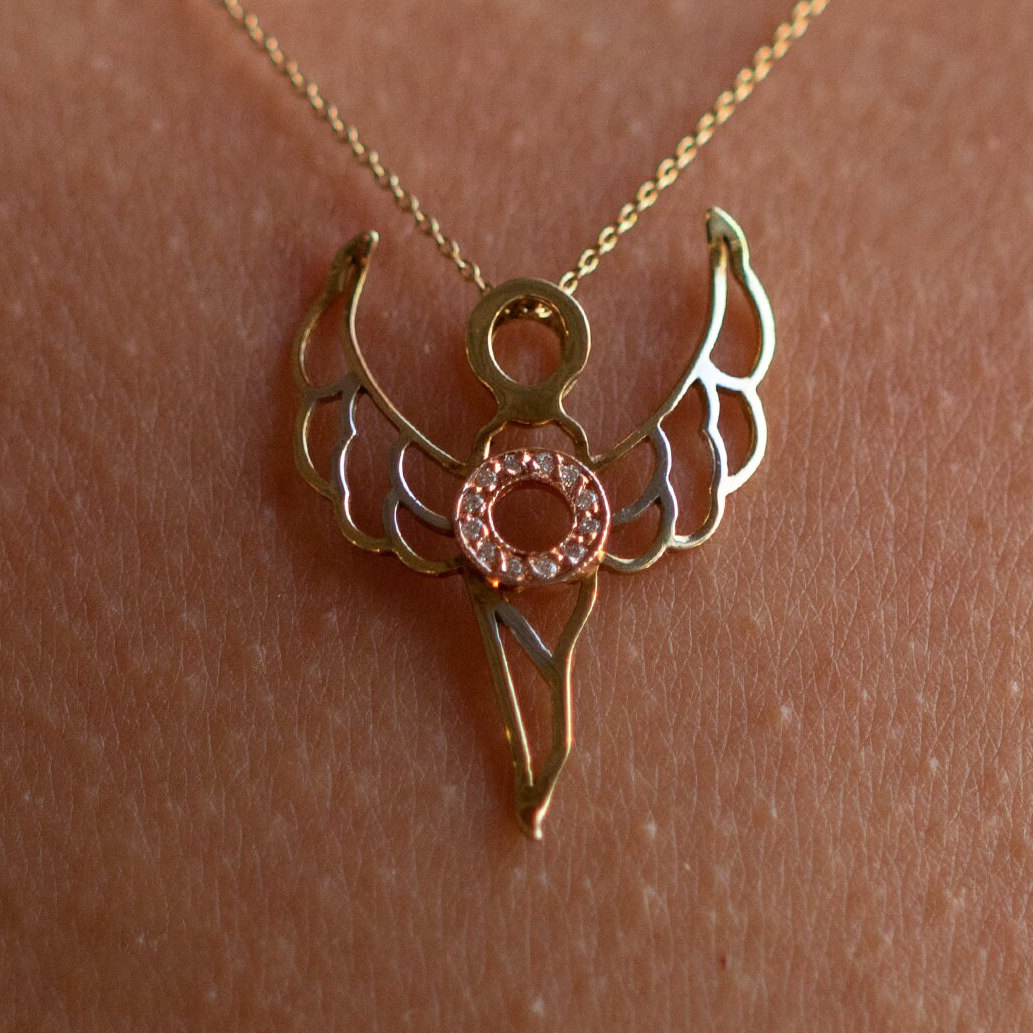 Diamond Archangel Gold Necklace, 14K Gold Angel Pendant, Wing Pendant ...