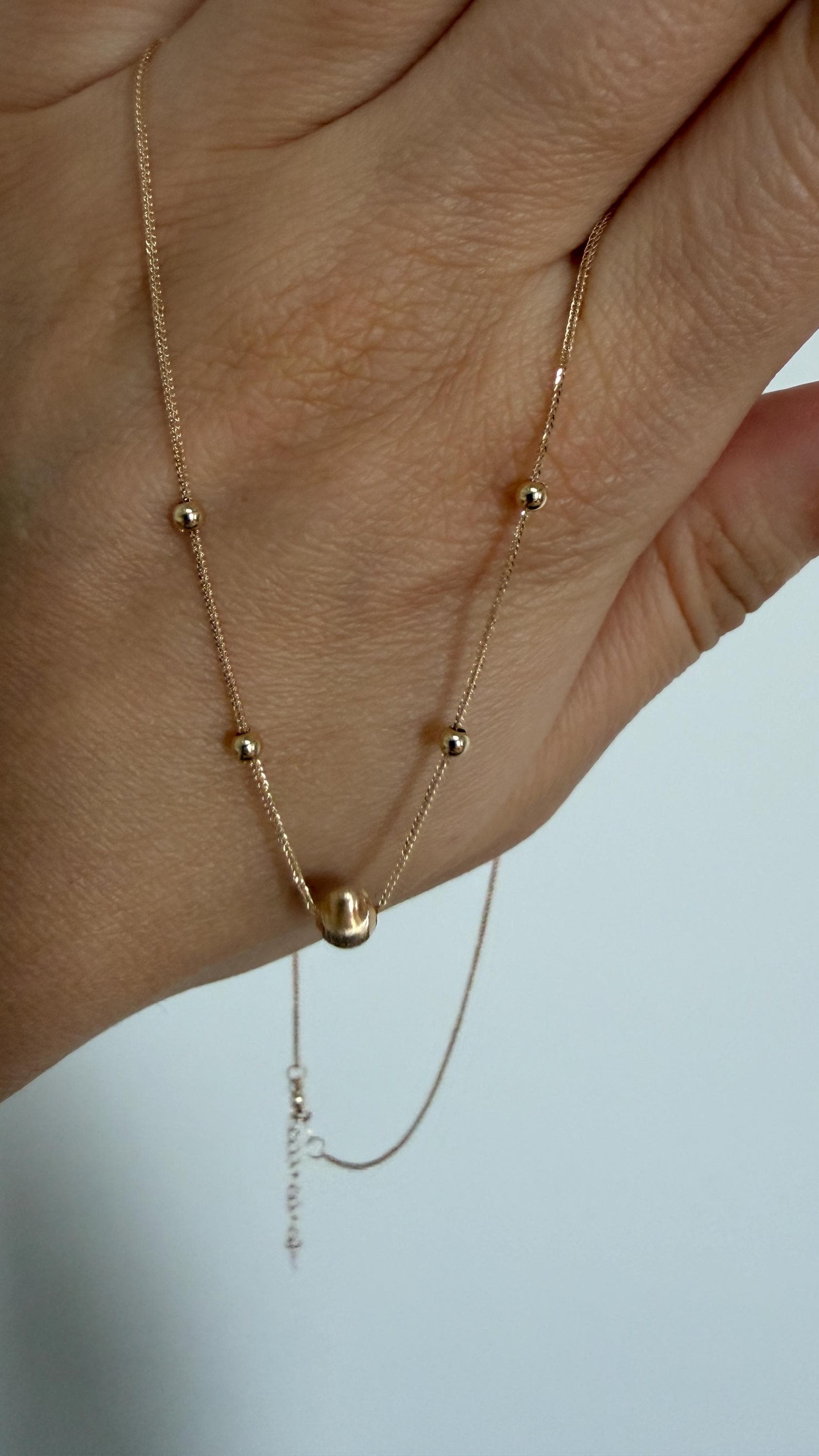 14K Solid Gold Beaded Chain Necklace • Minimalist Satellite Ball ...