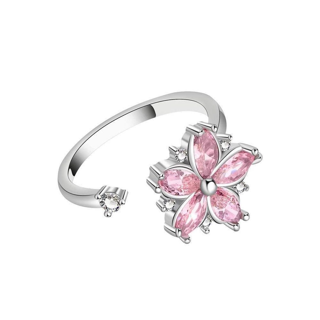 Pandora Inspired Adjustable Pink Flower Ring – Rotatable Open Band ...