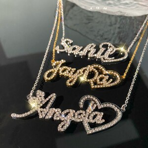 Script Diamond Name Necklace: Personalized Bling Nameplate With Heart ...