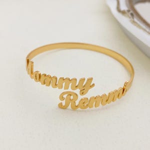 Custom Two Name Bangle, Personalized Name Bangle, Name Bangle Gold ...
