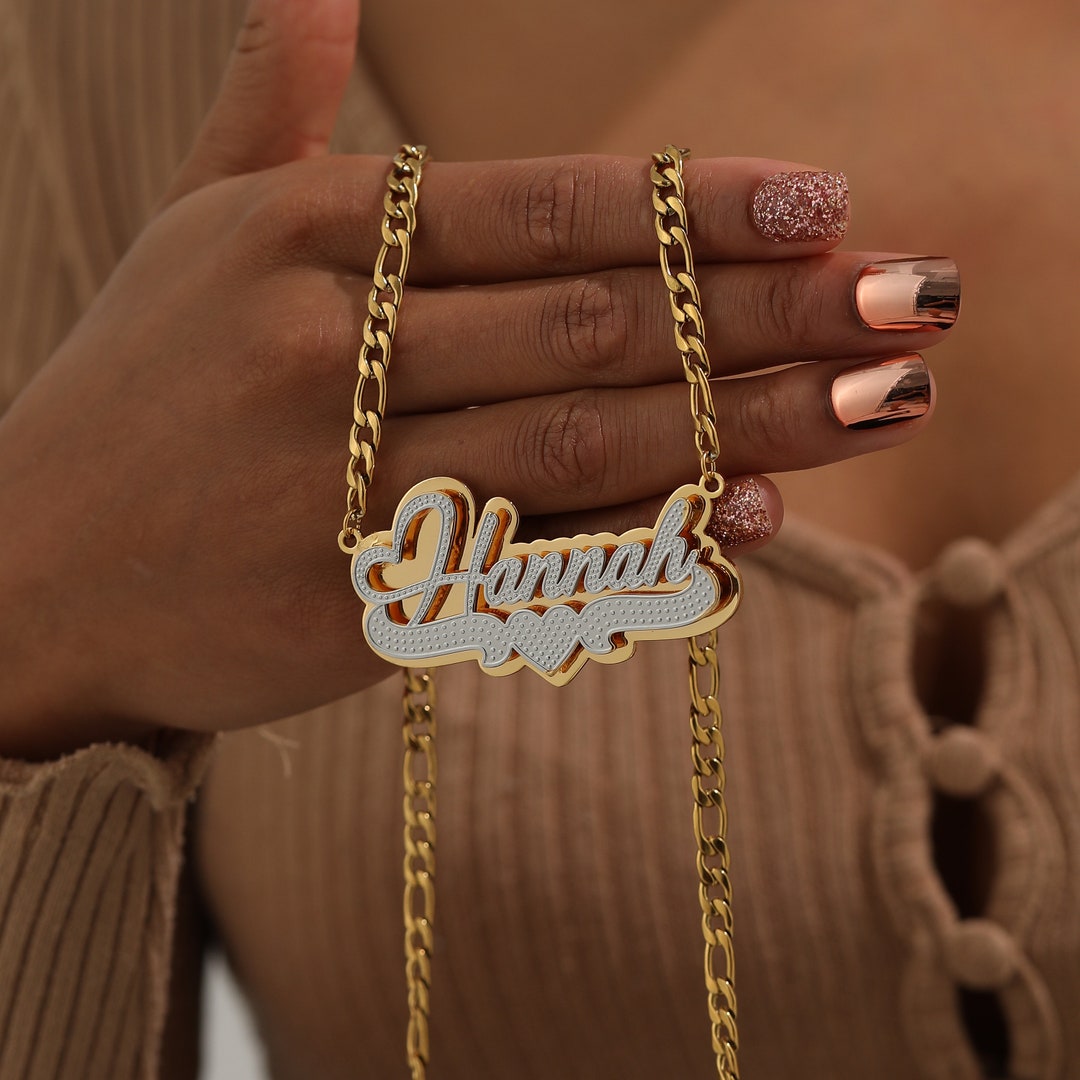Double Name Plate Necklace Name Necklace Two Tone Name Necklace Silver ...