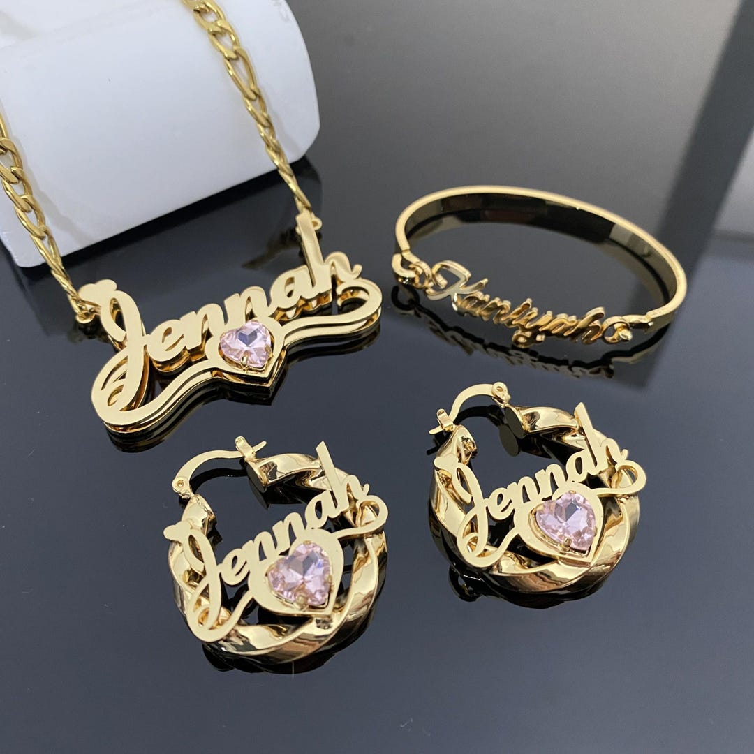Custom Name Jewelry Set: Personalized Necklace, Twist Hoop Earrings ...