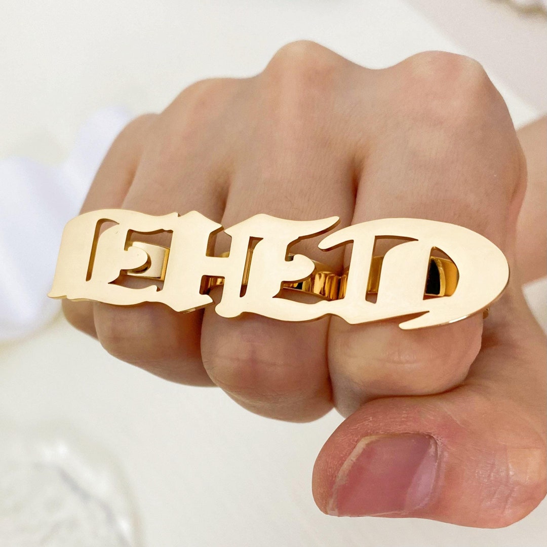 Men Women 2-4 Fingers Ring, Custom Name Ring, Personalised Hip Hop Ring ...