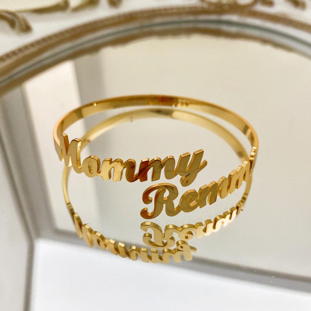 Custom Two Name Bangle: 18K Gold Personalized Bracelet - Etsy