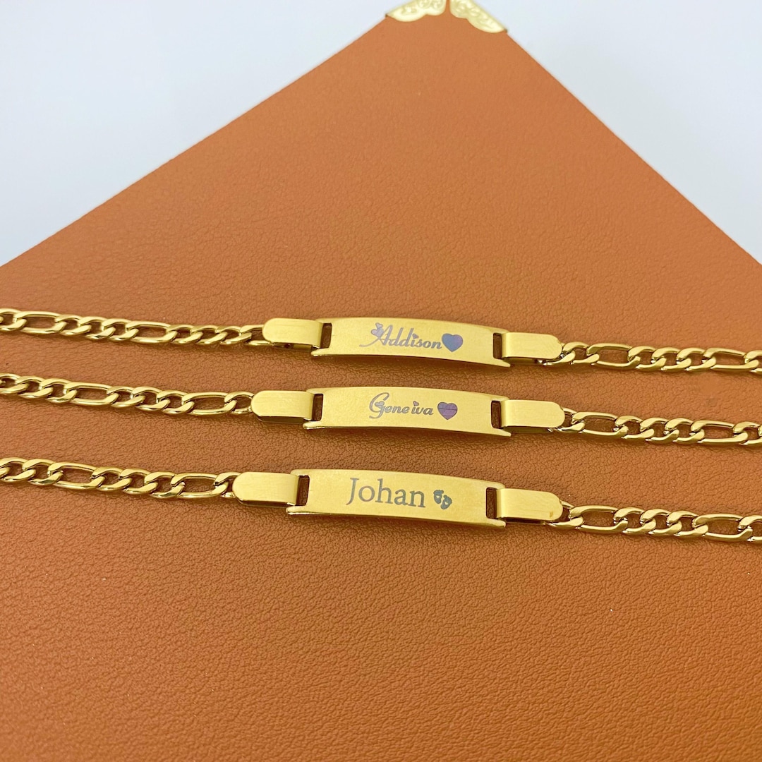 Personalized 14K Gold Name Bracelet: Custom Engraved Bar, Baby/kid Gift ...