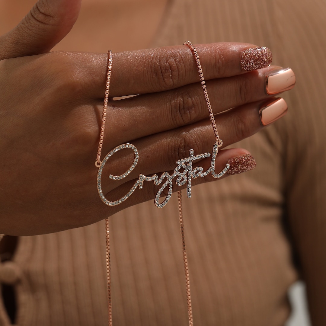 Custom Diamond Name Necklace, Bling Handmade Necklace - Etsy